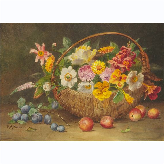 R. A. Foster | NASTURTIUMS AND SUMMER BLOOMS IN A BASKET WITH FRUIT ...