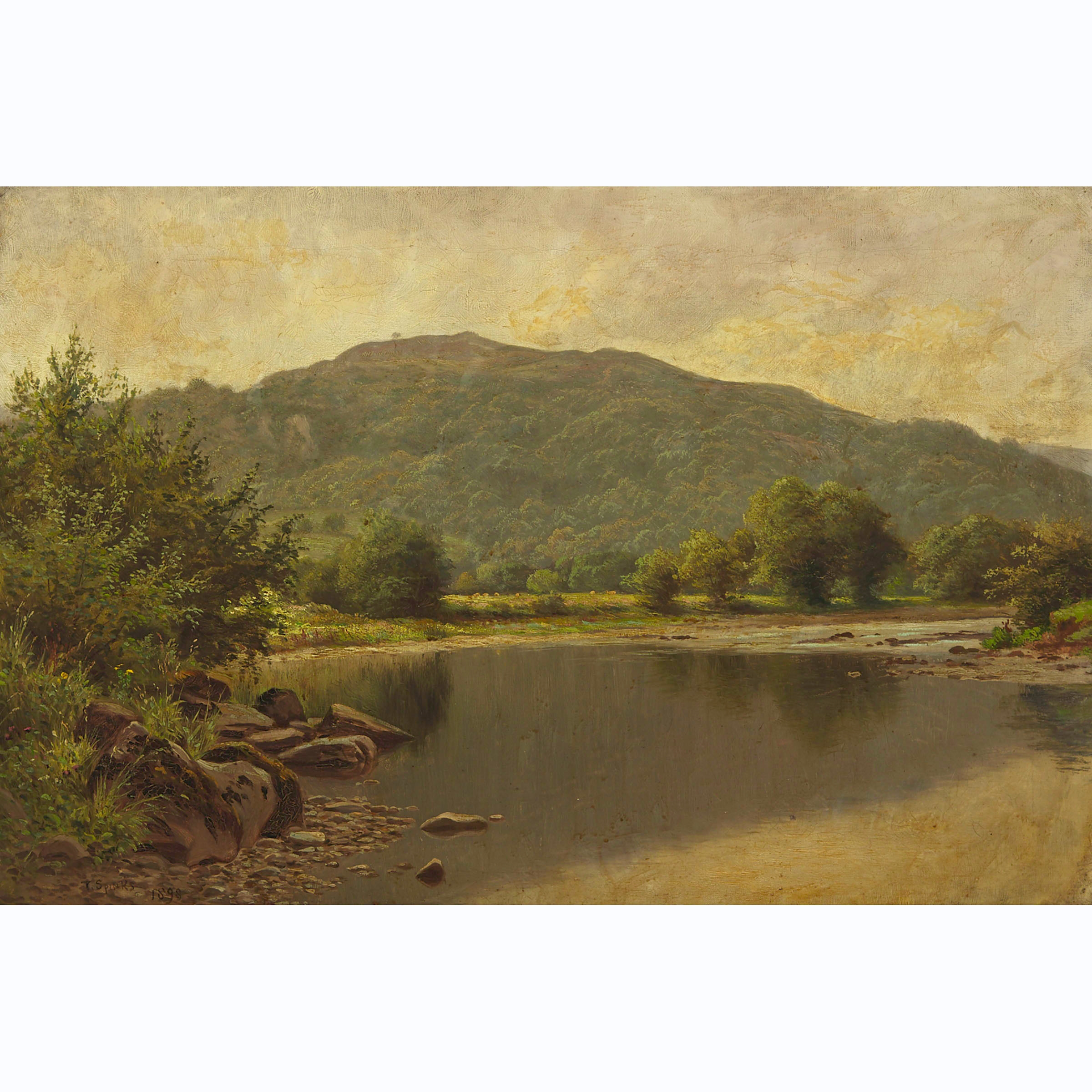 Thomas Spinks | TRANQUIL LAKE WITH PASTURES, 1898 (1898) | MutualArt