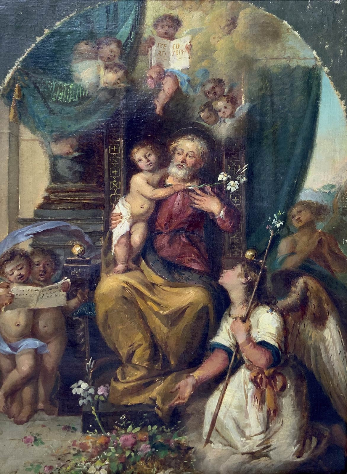 Giuseppe Gandolfo | Saint Joseph enthroned, sour rounded by Putts ...