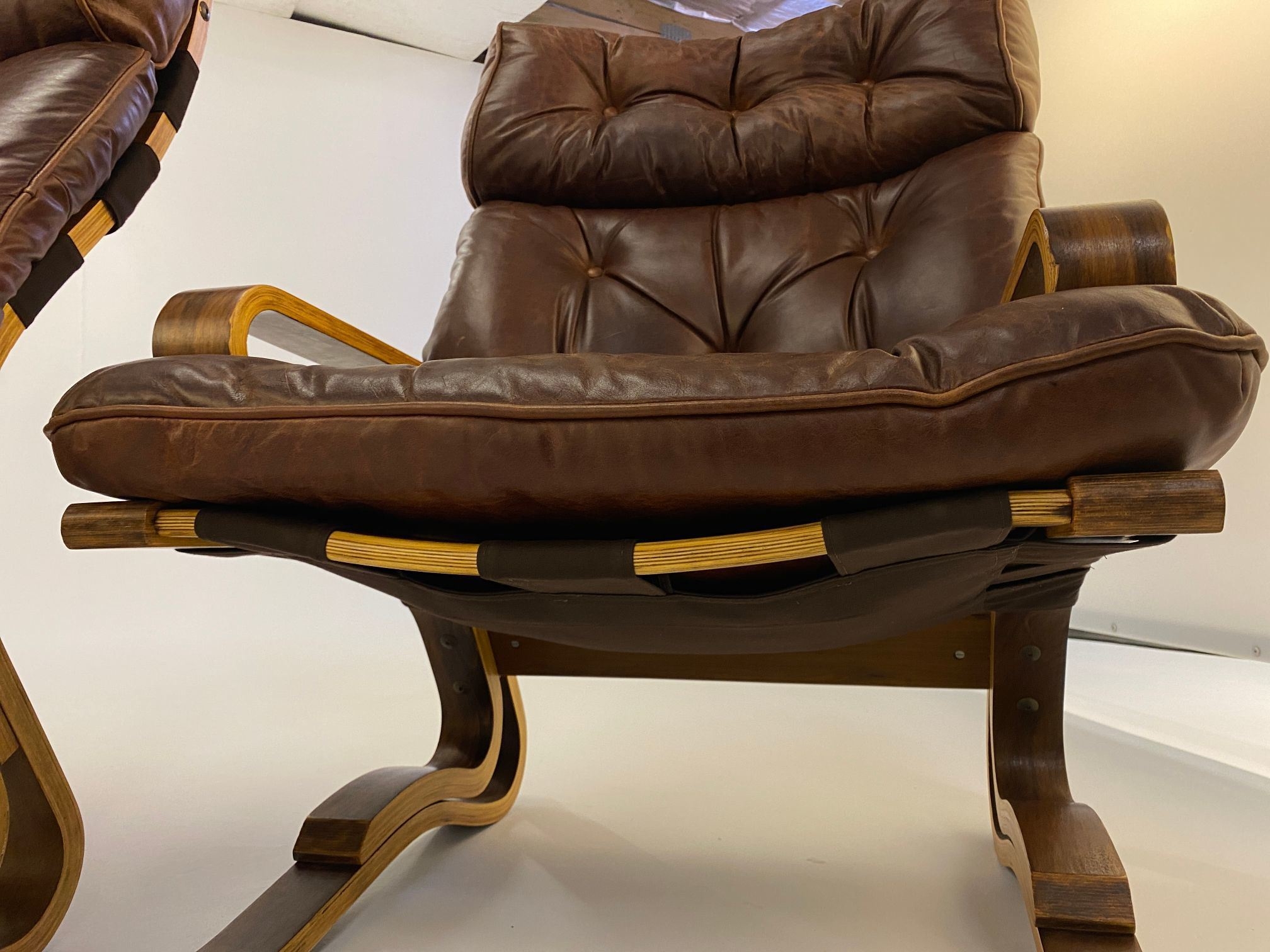 Ingmar Relling | A pair of Scandinavian laminated beech and leather ...