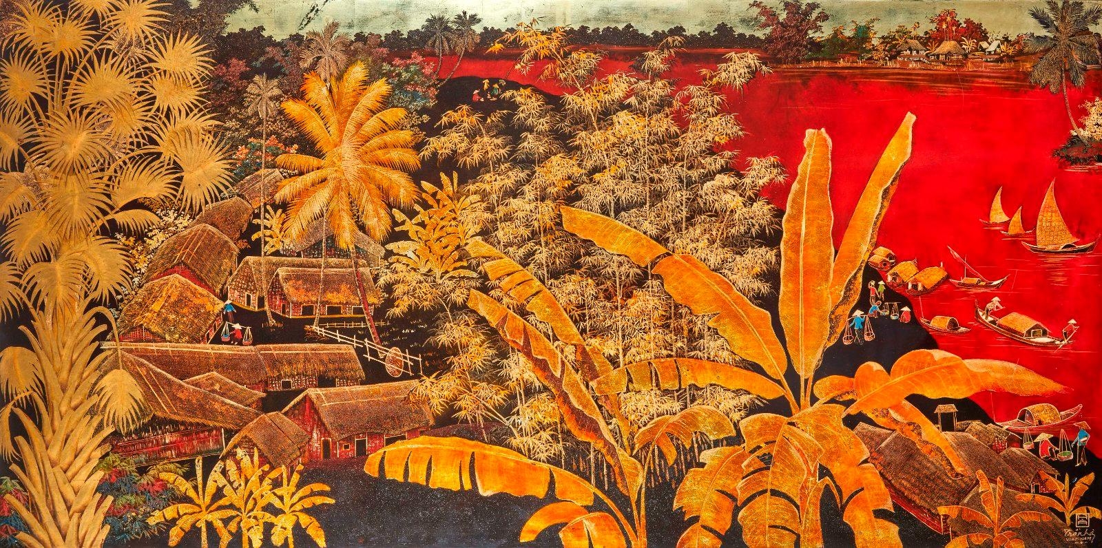 Tran Van Ha | village animé sous les palmiers et les bambous | MutualArt