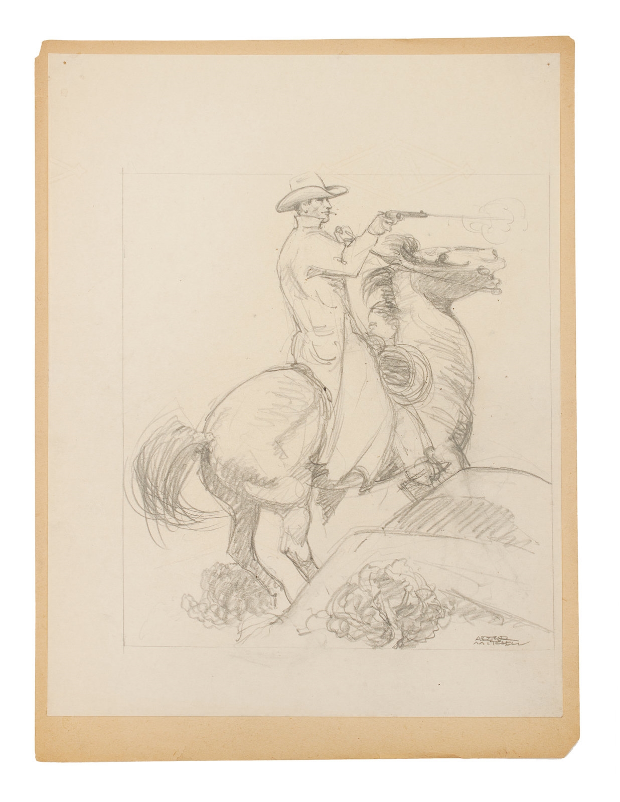 Arthur Mitchell | Cowboy on Rearing Horse | MutualArt