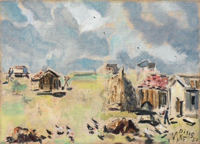 Filippo de Pisis | NATURA MORTA CON PESCE E MELA (1950) | MutualArt