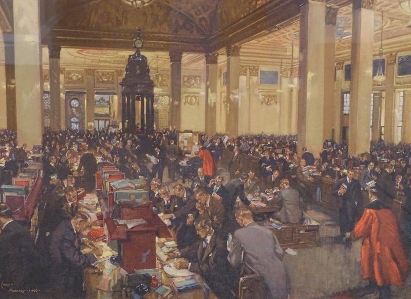 Terence Cuneo | The Underwriting Room at Lloyds | MutualArt