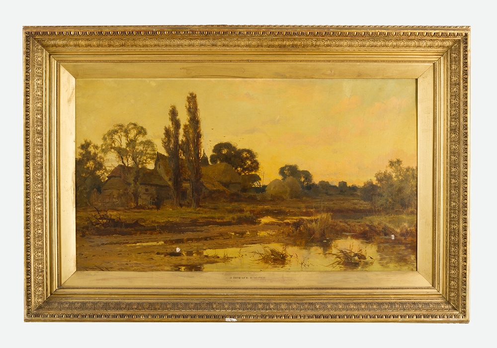 John Horace Hooper | Landscape painting with a figure and wading ducks ...