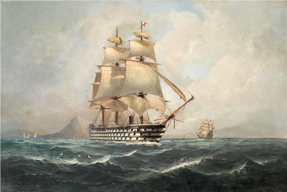 Henry J. Morgan | A British ship-of-the-line off the Rock of Gibraltar ...