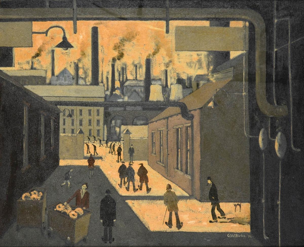 Geoffrey W. Birks | Figures before an industrial town (1974) | MutualArt