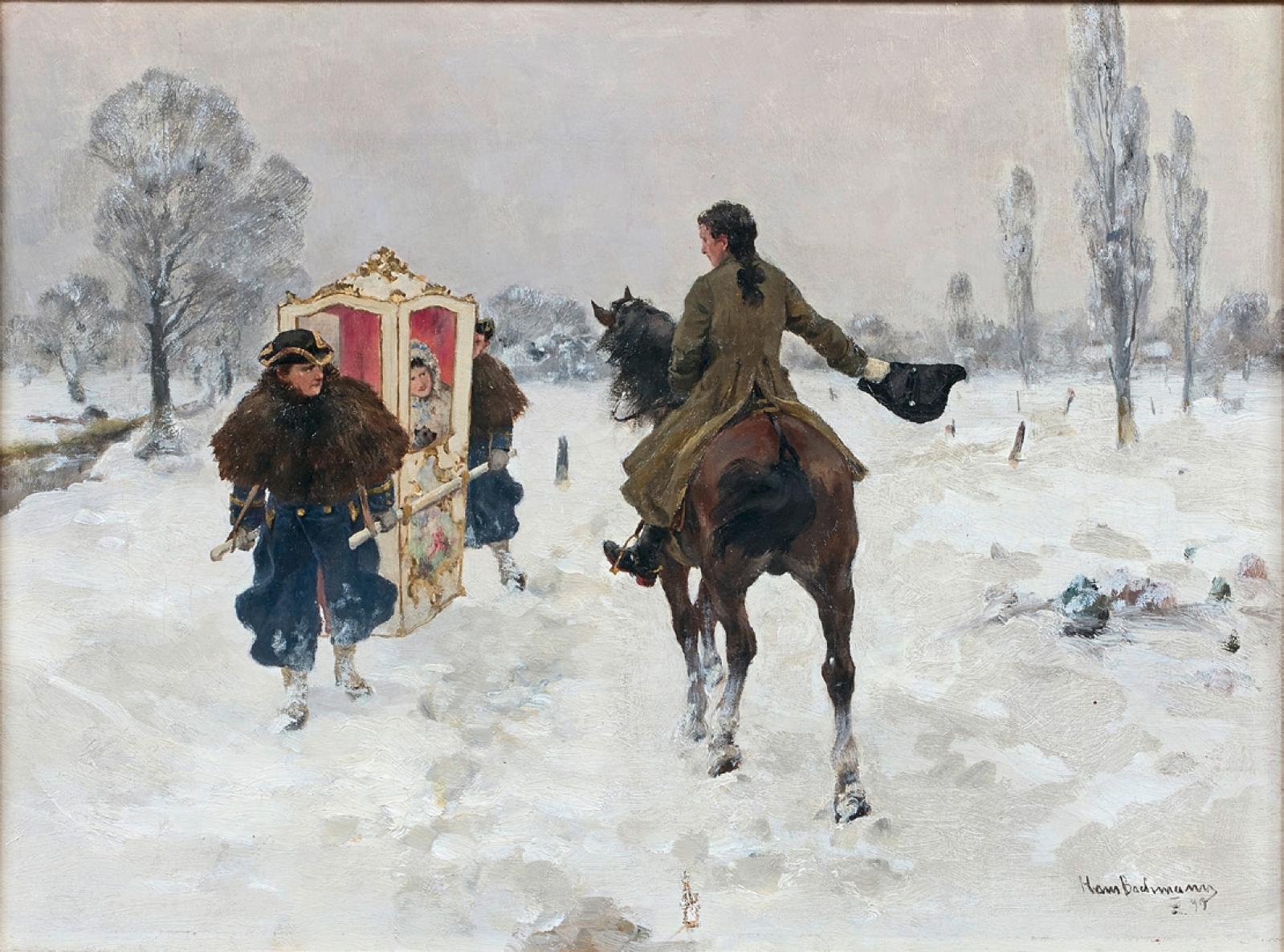 Hans Bachmann | Carry chair under the snow (1889) | MutualArt