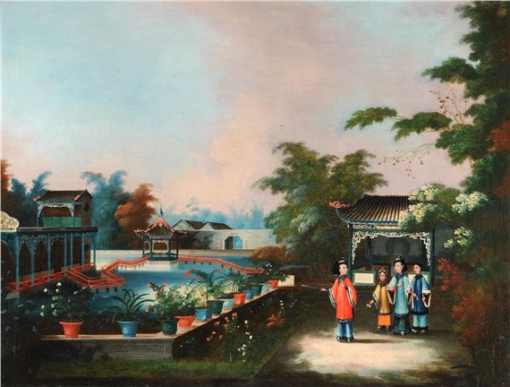 Chinese School, 19th Century | Figures in Howqua's garden | MutualArt