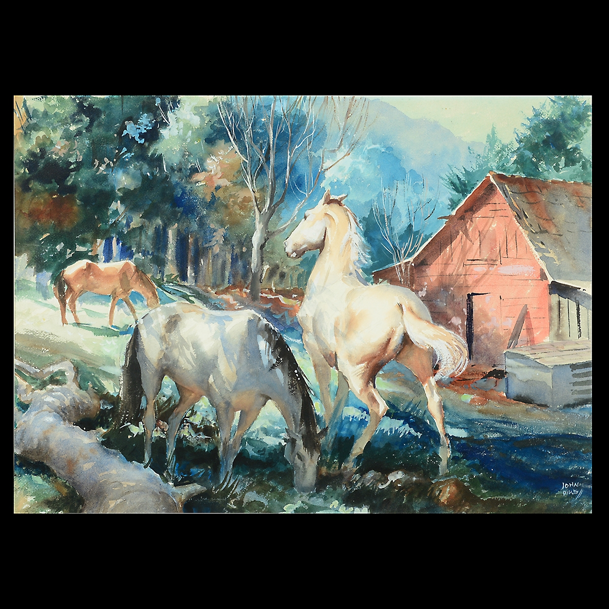 John Pike | John Pike Watercolor Panning for Gold | MutualArt