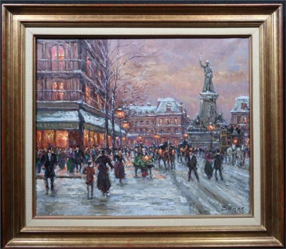 Emile Boyer | PARIS, PLACE DE LA RÉPUBLIQUE PAR TEMPS DE NEIGE | MutualArt