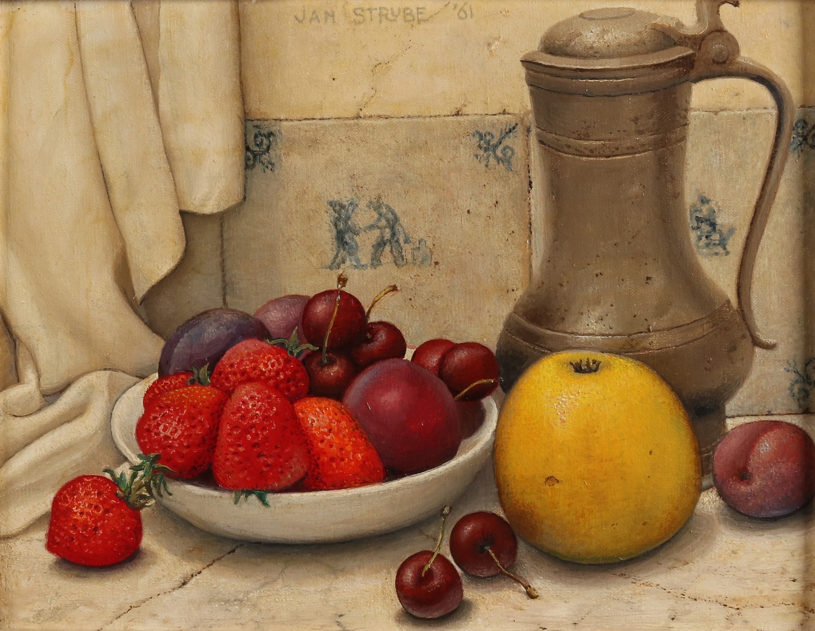 Jan Strube | Stilleven met tinnen kan en fruit | MutualArt
