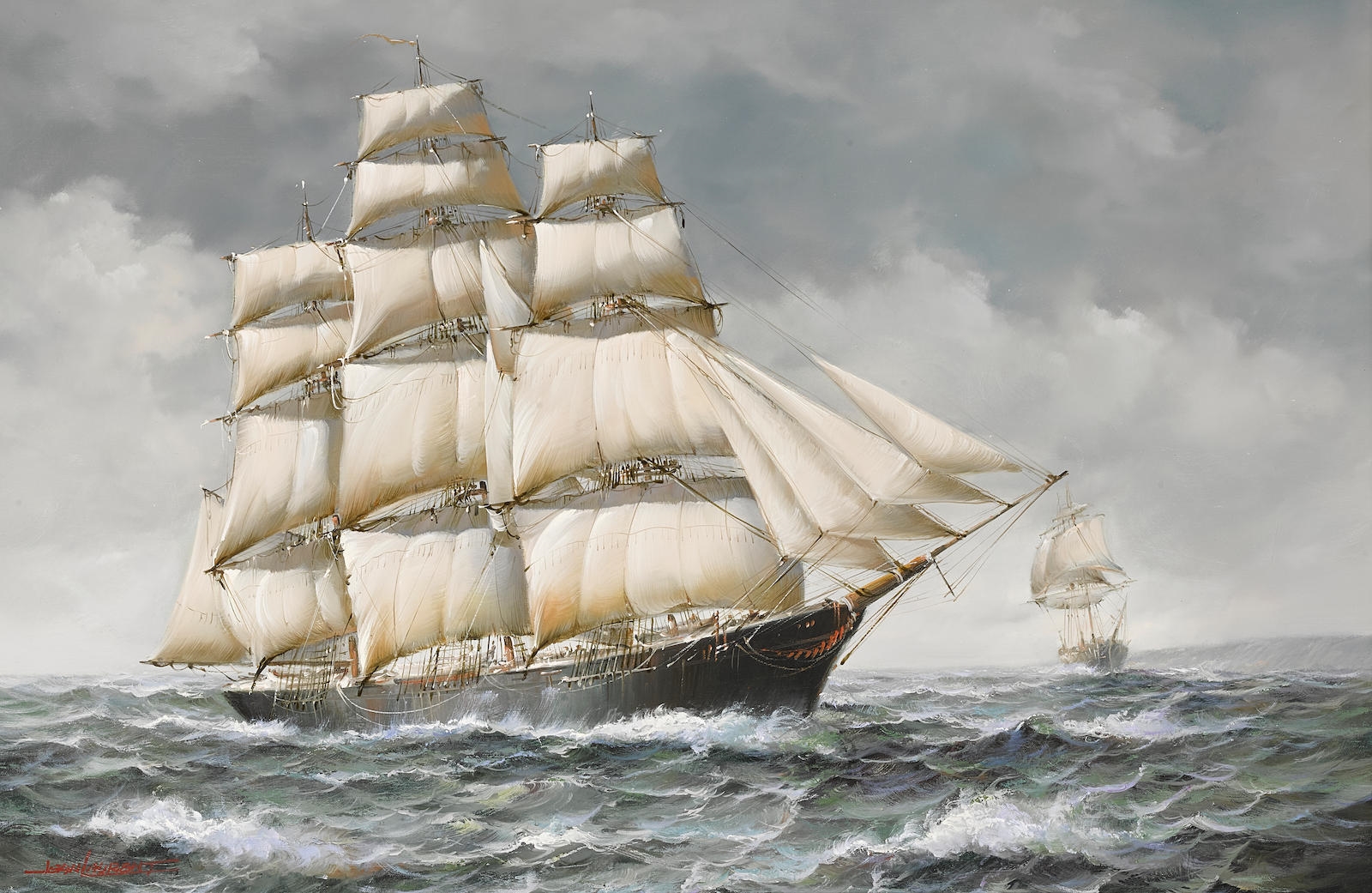 Jean Laurent | A schooner under full sail | MutualArt