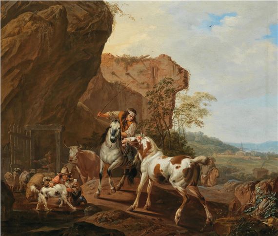 Johan Heinrich Roos | A peasant on horseback taming a wild horse (1665 ...