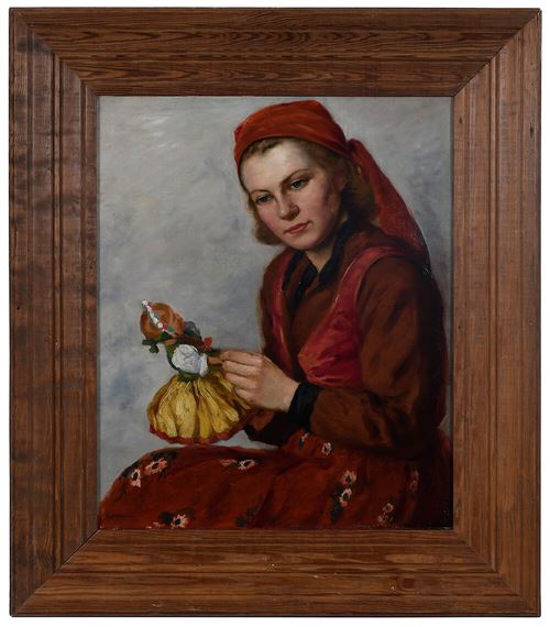 Lajos Rezes Molnar | Portrait of a Young Woman with a Doll | MutualArt