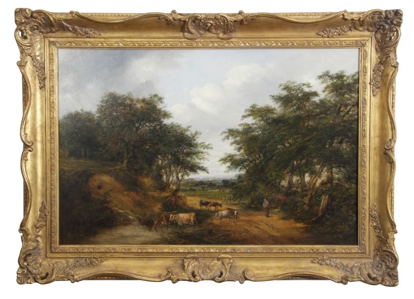 Robert Burrows | Country Landscape with Herder and Cattle in a Lane ...