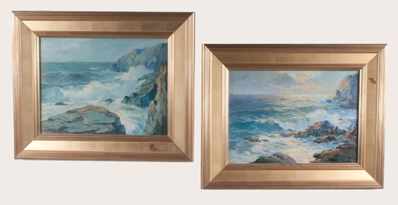 L. Chaney | Two works: Ocean coastal scene with the waves crashing on ...