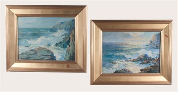L. Chaney | Two works: Ocean coastal scene with the waves crashing on ...