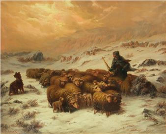 August Friedrich Albrecht Schenck | Sheeps in a winter storm | MutualArt