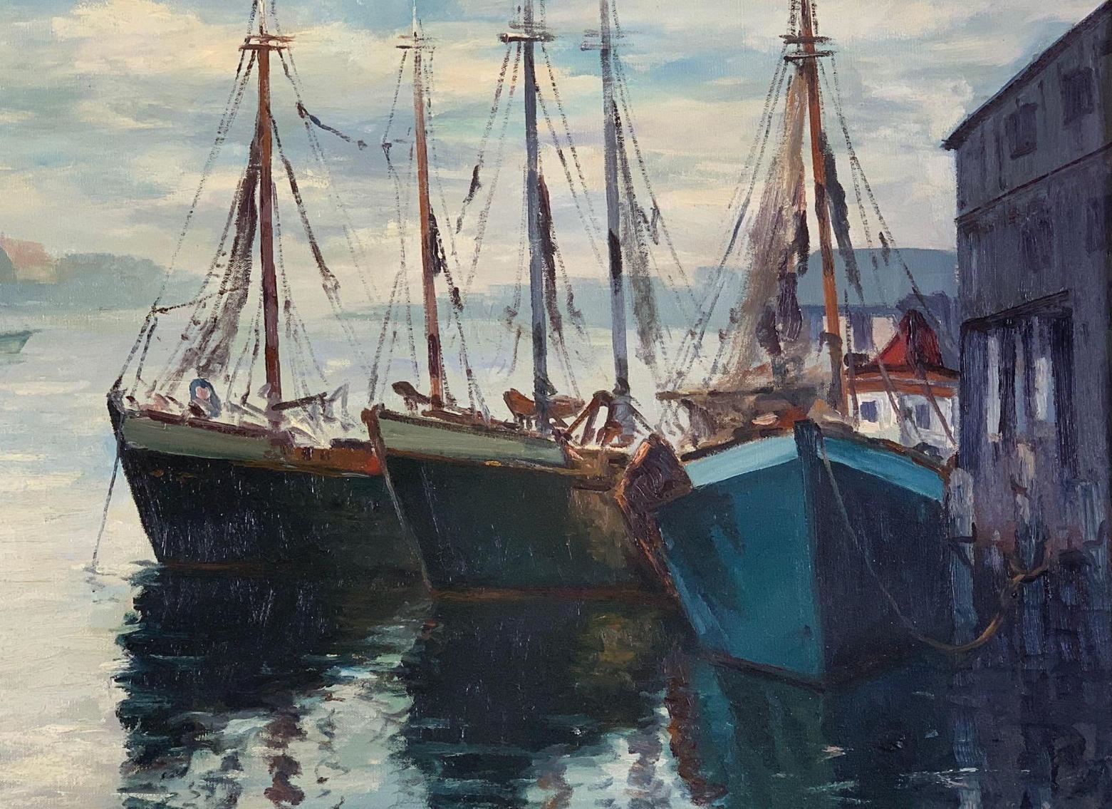 Cesare Ricciardi | Harbor scene with docked ships (1954) | MutualArt