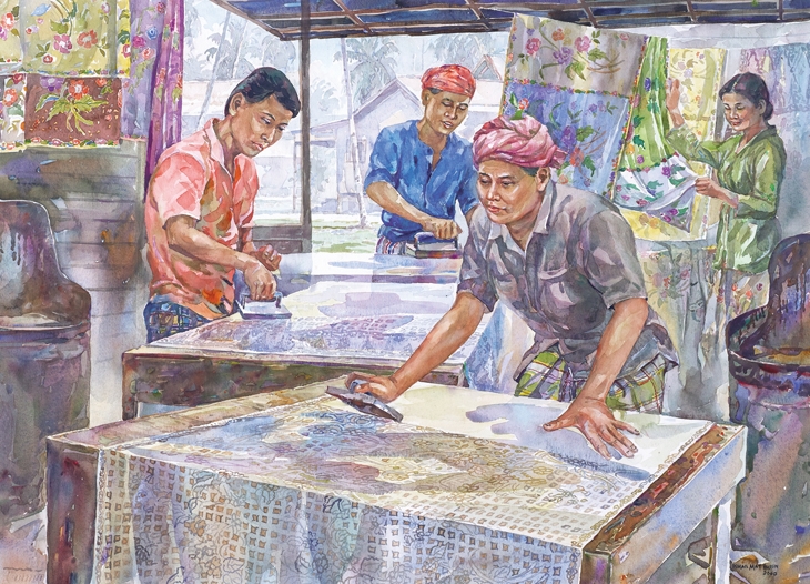 Ismail Mat Hussin | Mengecap Kain Batik (Batik Stamping) (2000) | MutualArt