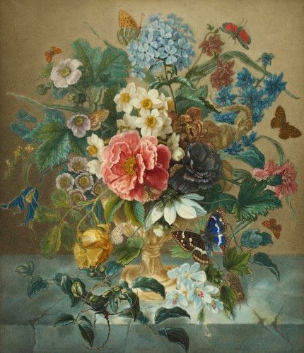 Emmanuel Steiner | Blumenstillleben mit Insekten (1821) | MutualArt