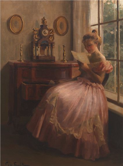 Emil Pap | Young woman reading a letter | MutualArt