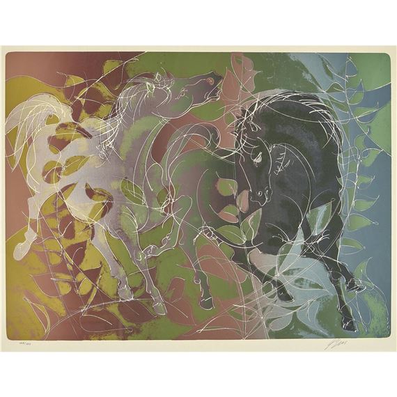 Hans Erni | Zwei Pferde unter Ästen (1987) | MutualArt