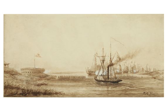 William Adolphus Knell | HMS ‘Nemesis’ attacking Houchung Fort in the ...