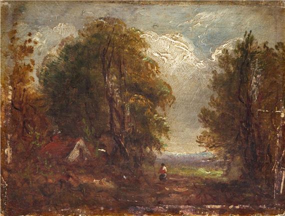 John Constable | Wooded landscape with a figure by a cottage | MutualArt