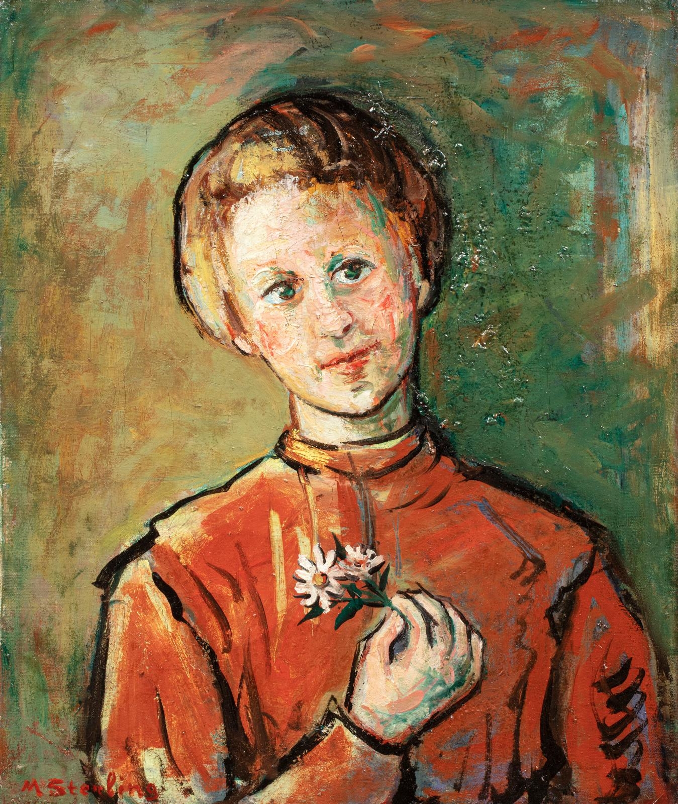 Marc Sterling | Portrait de jeune fille à la marguerite | MutualArt