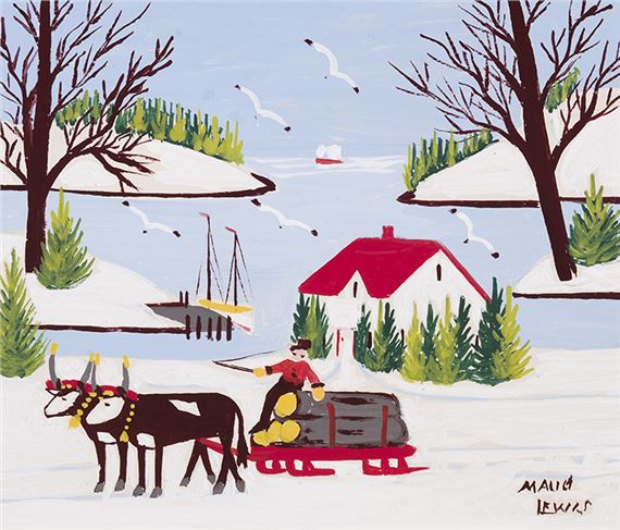 Maud Lewis | Oxen in Winter | MutualArt