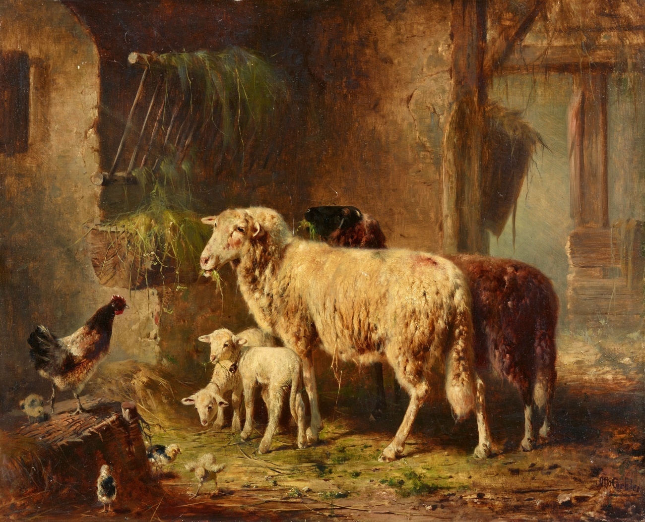 Otto Gebler | Stable with Sheep and Chickens | MutualArt