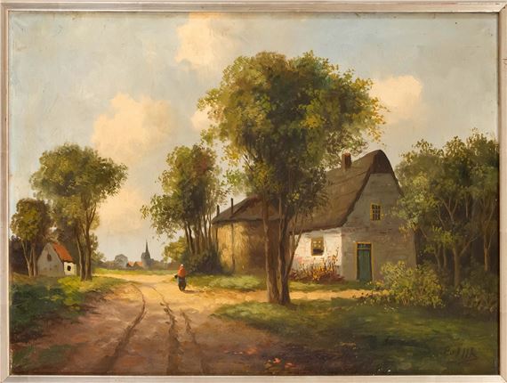 P. V. Dijk | Village street with staffage figure (20) | MutualArt