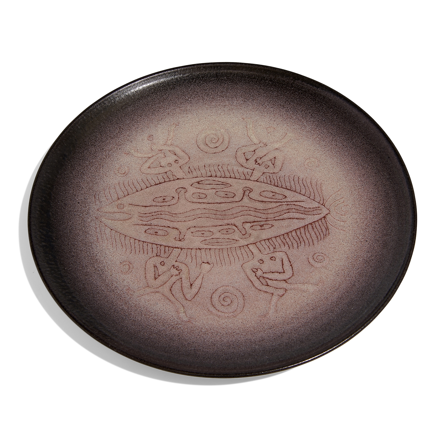 Edwin & Mary Scheier | charger decorated with abstract figures | MutualArt