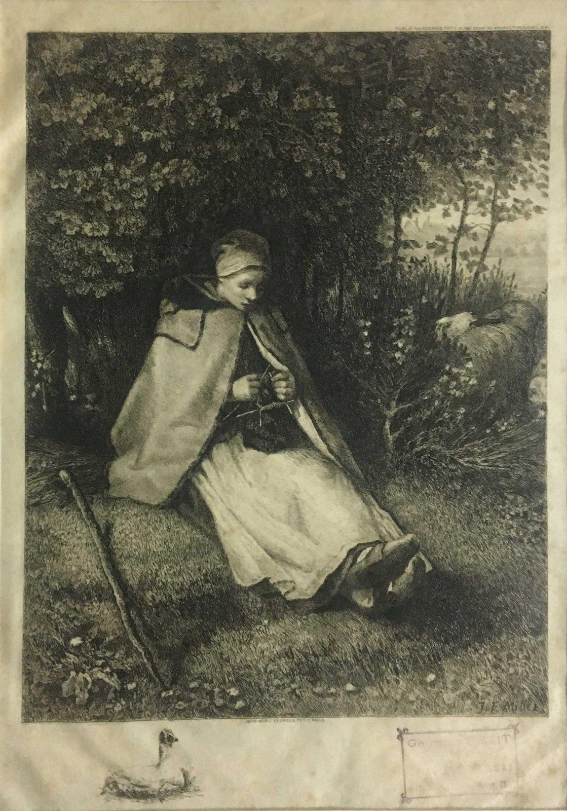 Jean-François Millet | Shepherdess knitting | MutualArt