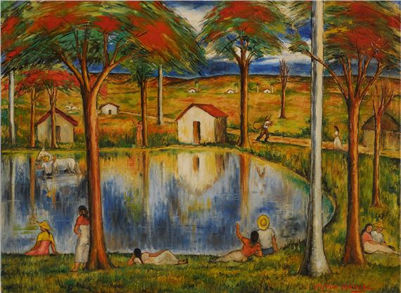 Victor Manuel | Paisaje guajiro con personajes (Circa 1945) | MutualArt
