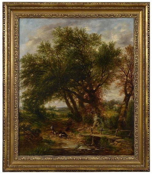 George Barrell Willcock | Wooded Landscape with Figure Watering Herd ...