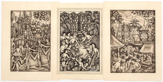 Ida Bagus Made Terang | Three Works: Balinese village scenes: A ...