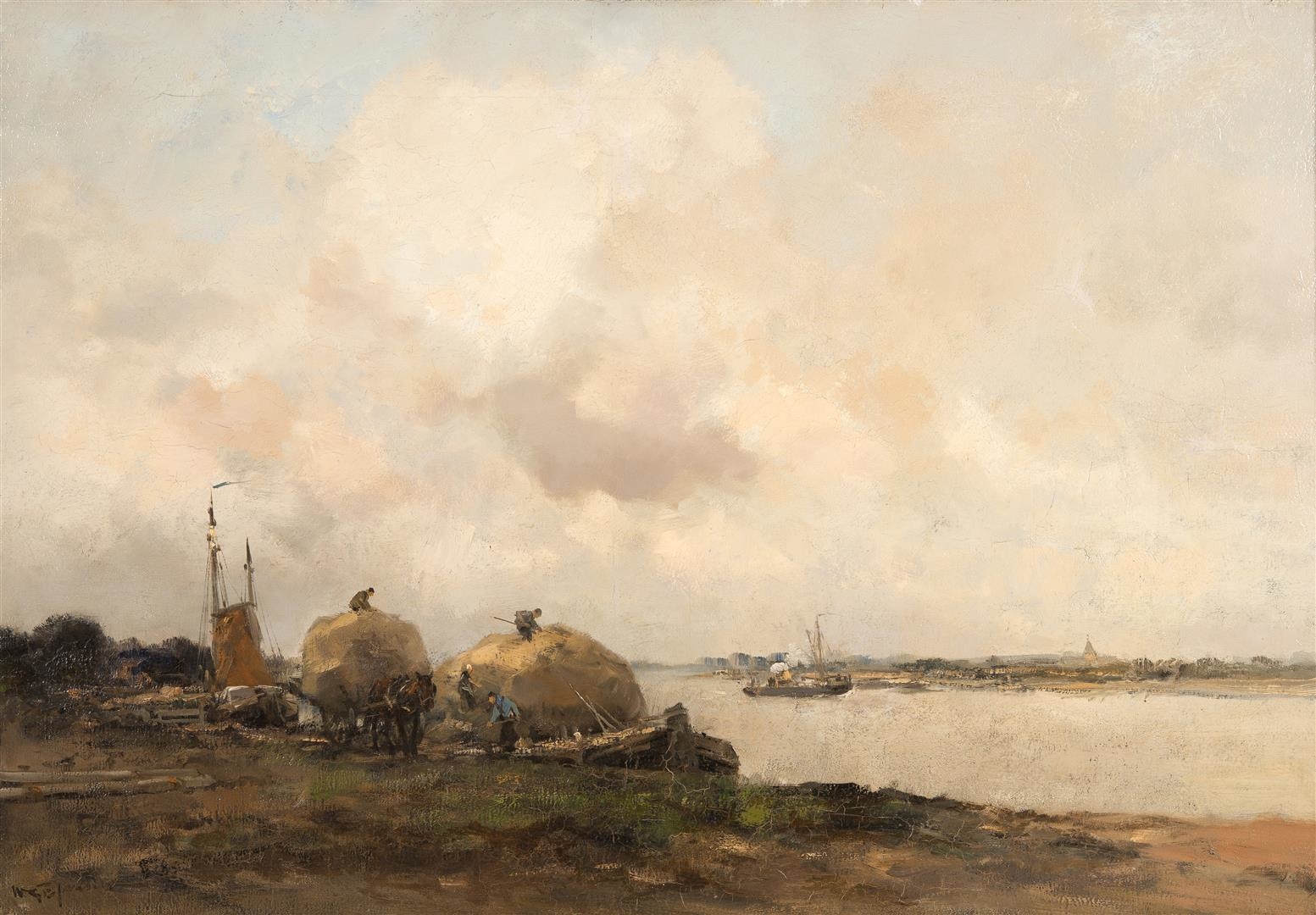 Willem George Frederik Jansen | River view with hay boats | MutualArt