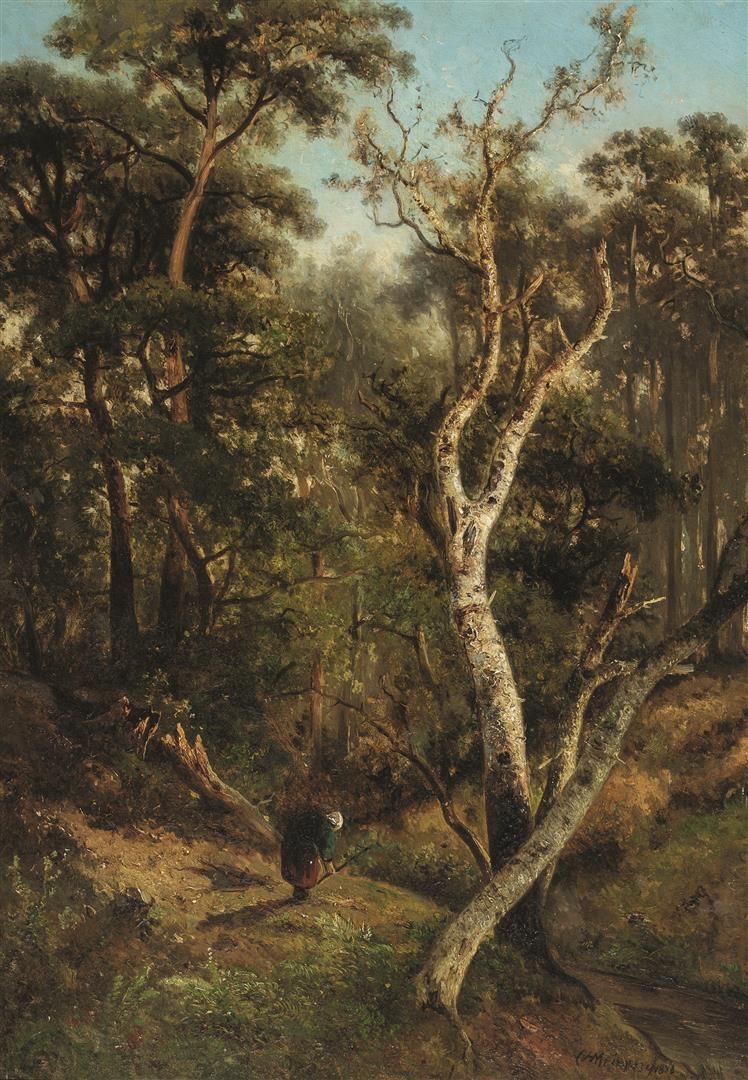 Claas Hendrik Meiners | Firewood Collecting Woman (1888) | MutualArt