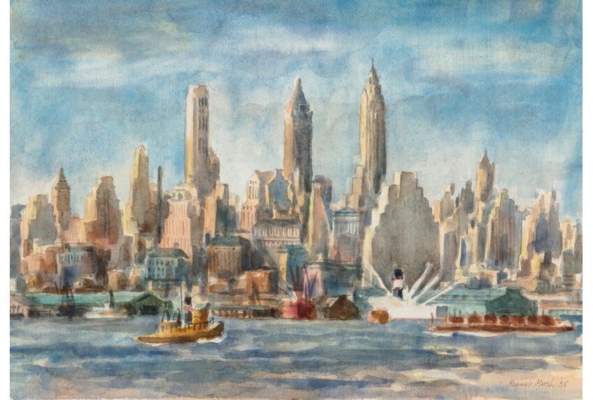 Reginald Marsh | Lower Manhattan from the East River (1938) | MutualArt