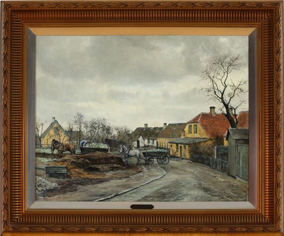 Ole Ring | View from a small village with horse-drawn carriages being ...