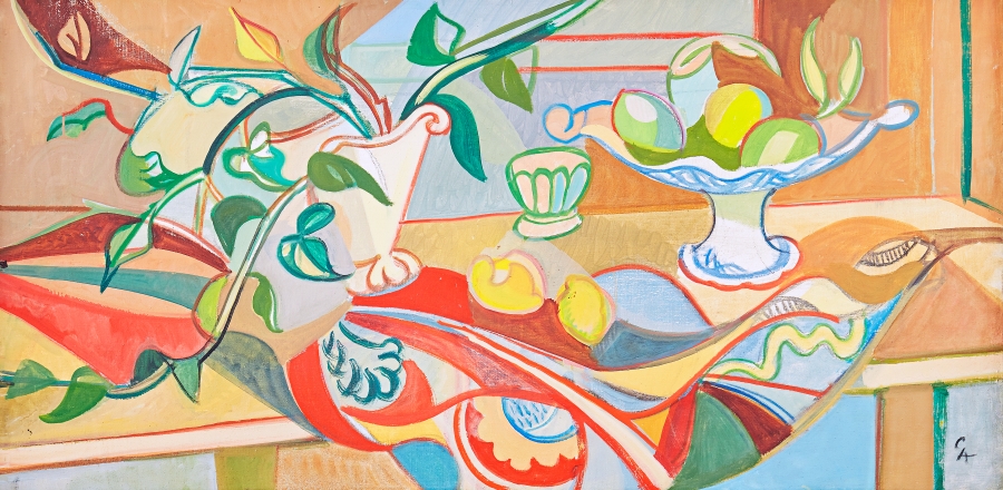 Greta Knutson-Tzara | Stilleben med fruktfat och blomster | MutualArt