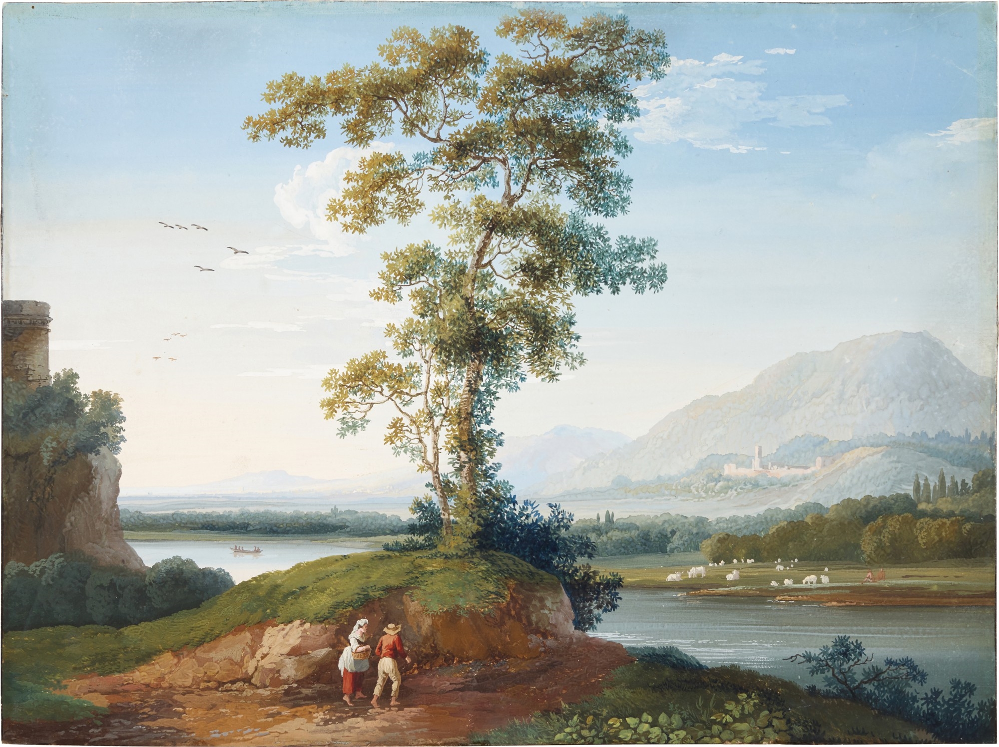 Jacob Philippe Hackert | Mountainous river landscape with figures ...