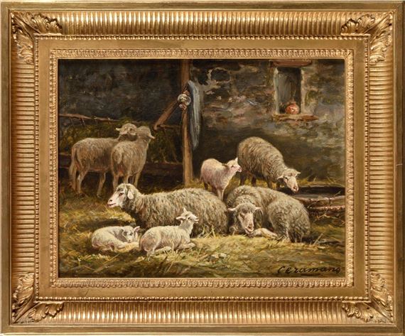 Charles Ferdinand Ceramano | Sheep in the sheepfold | MutualArt