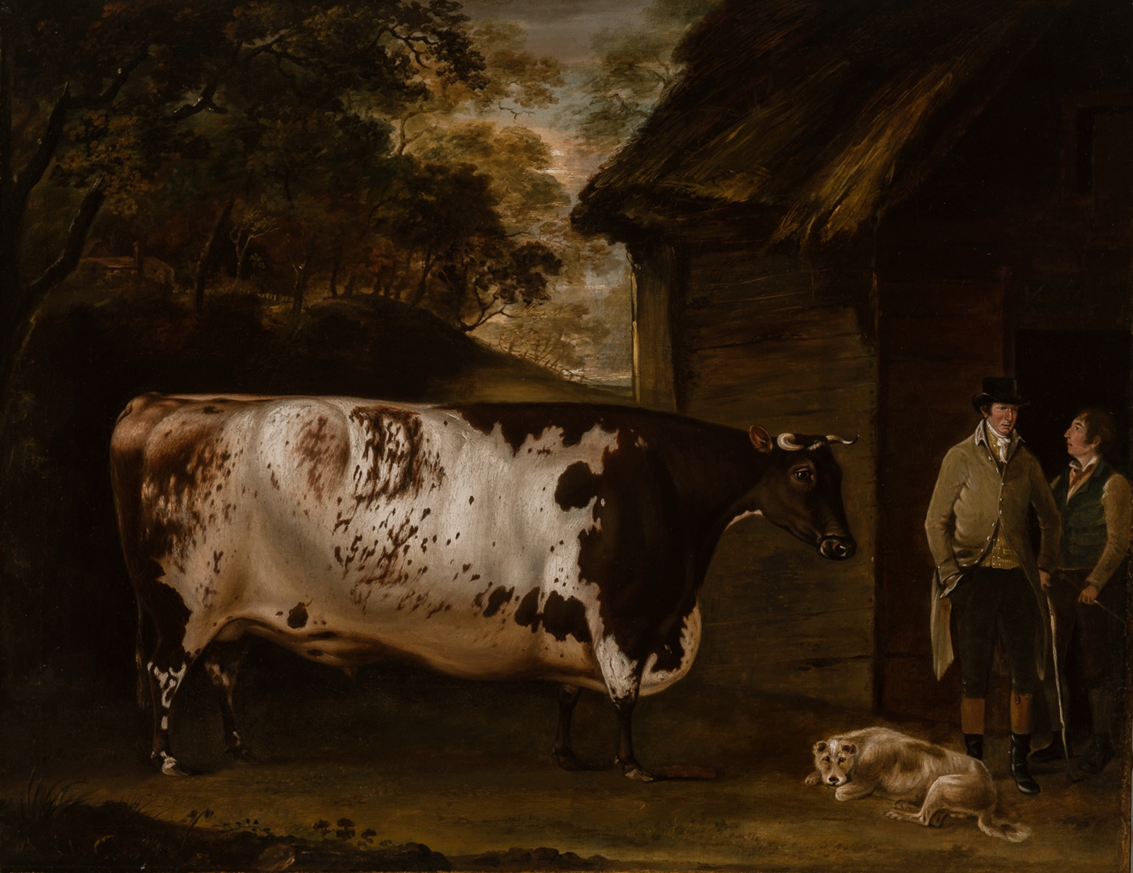 Thomas Weaver | A Bull And Figures Outside A Barn In A Wooded Landscape ...