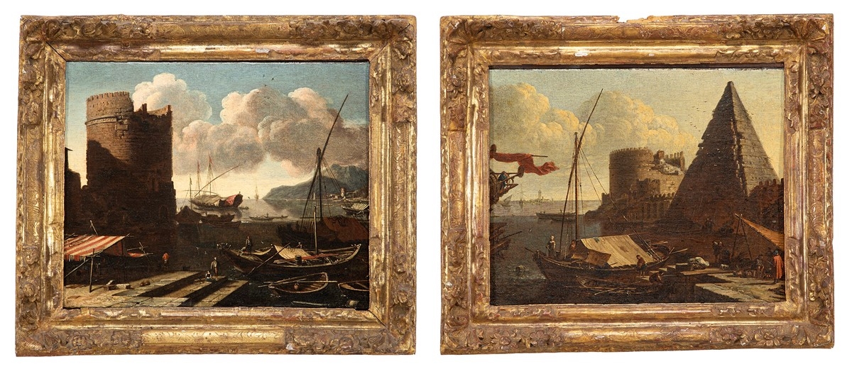 Agostino Tassi | Two Works: Marina con la piramide di Caio Cestio e la ...