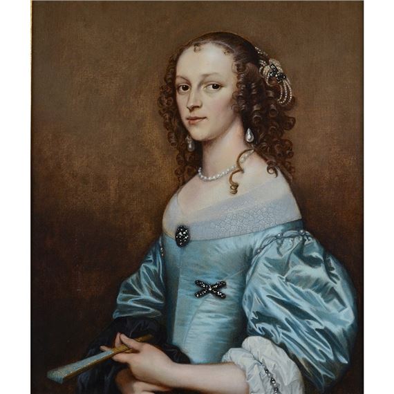 Adriaen Hanneman | Portrait of a lady in a blue dress holding a fan ...