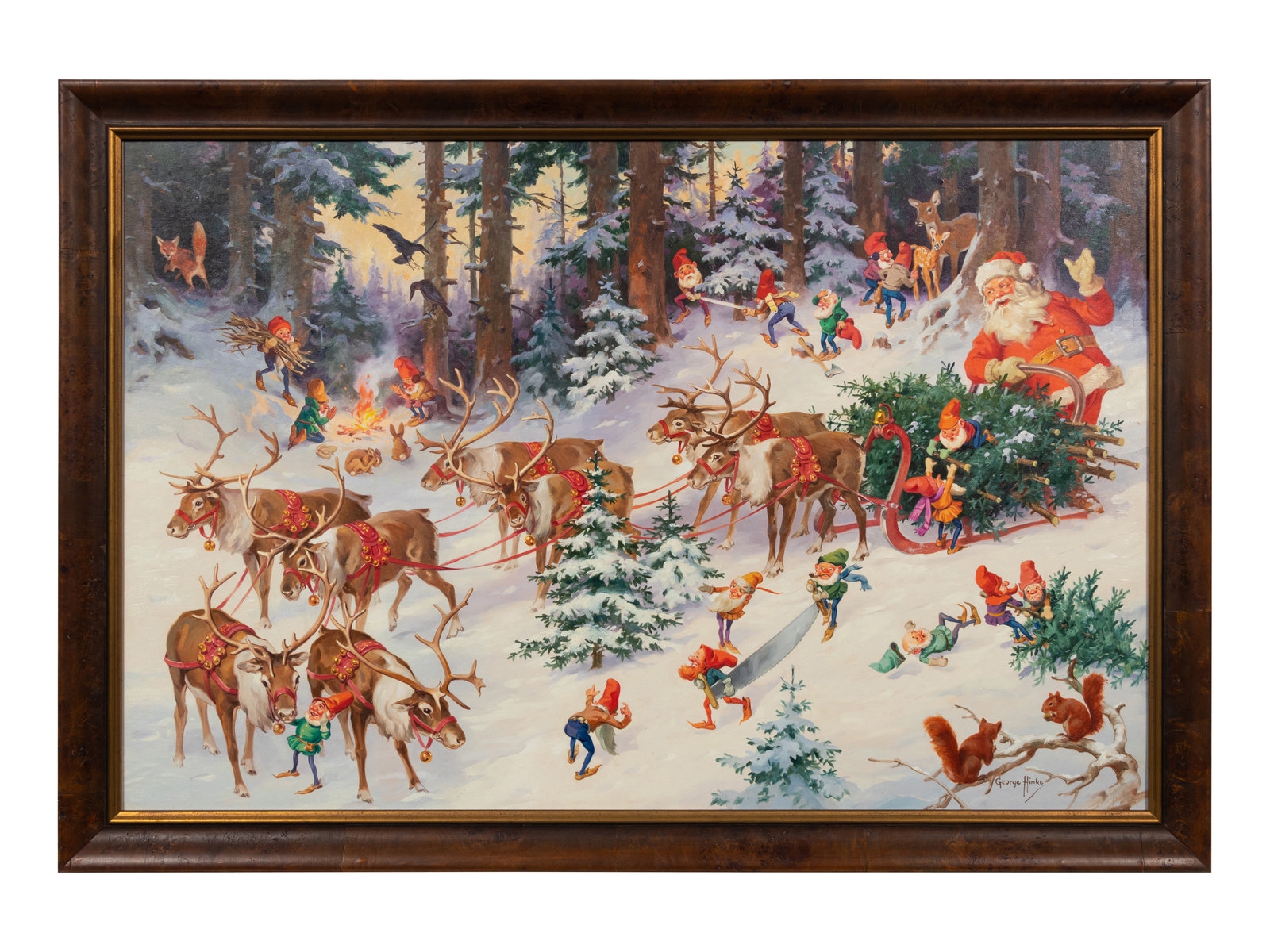 George Hinke | Santa and His Elves Gathering Trees in His Sleigh ...